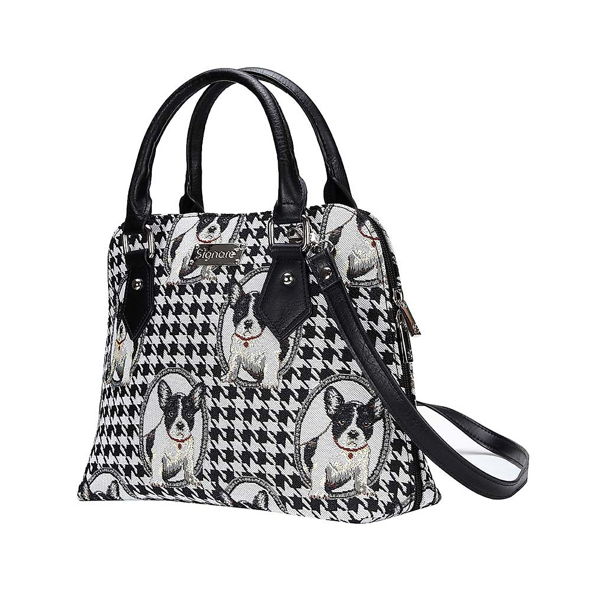 Signare Tapestry Hand Shoulder Bag Cross Body Purses Handbag Satchel Bag for Women In Black And White French Bulldog Design (CONV-FREN)