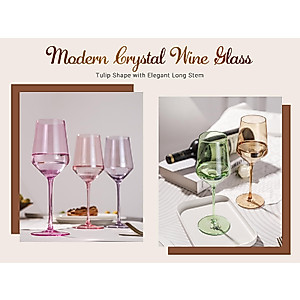 Physkoa Colored Wine Glasses Set 6-15oz Stemmed Colorful Wine Glasses with Long Stem,Multi Color Wine Glasses,Housewarming,Birthday Gifts for Women