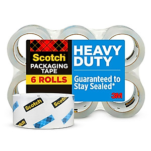 Scotch Heavy Duty Shipping Packaging Tape, 1.88" x 54.6 yd, 3" Core, Clear, Great for Packing, Shipping & Moving, 6 Rolls (3850-6)