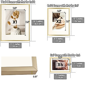 Golden State Art, 7 Pack, One 11x14, Two 8x10, and Four 5x7 Pictures. Aluminum Photos Frame for Wall or Tabletop Display (Gold)