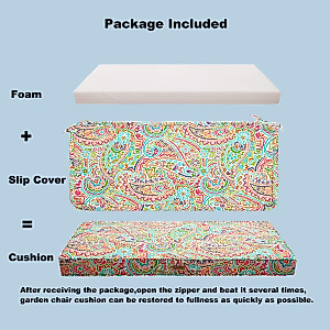 FUNHOME Outdoor Bench Cushion Water-Repellent, 48 x 18 Inch Bench Cushions for Outdoor Furniture, Settee Cushions with Handle and Straps, Patio Couch Cushion 1 Pack, Melora Paisley