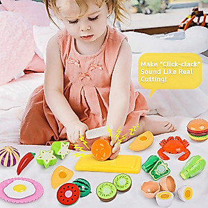 70PCS Pretend Play Food Sets for Kids Kitchen Toys Accessories Set BPA Free Plastic Pizza Toy Food Fruits and Vegetables Dishes Playset Christmas Birthday Gift Toys for Toddlers Boys Girls Storage Box