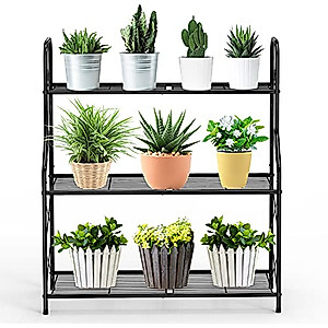 Kufutee 3 Tier Plant Stand Rack Indoor Outdoor Multiple Holder Shelf,Black