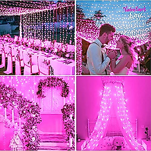 Christmas Lights Fairy Lights 33ft 100 LED Outdoor String Lights with Memory Modes Controller, Extendable Chirstmas Decorations for Tree, Wedding, Christmas, Valentine, Patio, Indoor Outdoor (Pink)