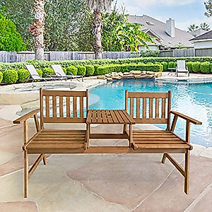 FDW Outdoor Patio Bench Wood Garden Bench Park Bench Acacia Wood for Pool Beach Backyard Balcony Porch Deck Garden Wooden Furniture, Natural Oiled