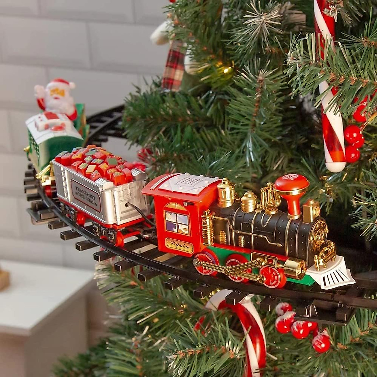 WESTN Rail Toys Electric Train, Xmas Tree Decoration, Holiday Train Electric Toy, 35.64 Inch Diameter, Electric Train Set with Sound and Light, Hanging Tree, Xmas Decoration Gift
