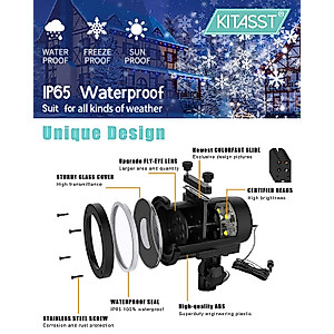 Christmas Projector Lights Outdoor Decorations, KITASST Upgrade Led Xmas Halloween Snowfall Santa Projection Lamp, Waterproof Landscape Lighting for Party Garden Holidays House Indoor Outside(Black)