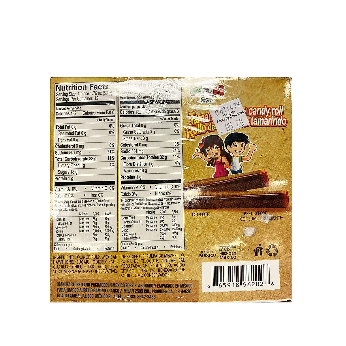 MDM Tamarind flavored Candy roll 12pc tray 1lb 5.16oz (600g) rollo dulce tamarindo