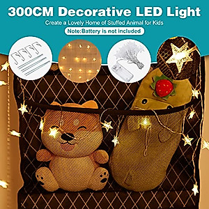 Over The Door Storage with LED Light,Stuffed Animal Storage Hanging Organizer for Plush and Squishy Toys,Animals Storage Bags for Kids Bedroom/Living-Room/Closet with Breathable Net Hanging Holder