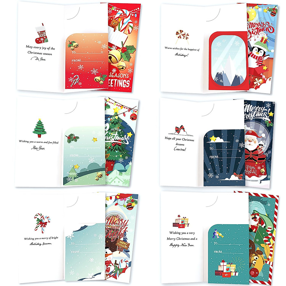 BGTCARDS Christmas Money Cards - 30 Pack - Christmas Money Holder with Envelopes - Christmas Gift Card Holder for Cash, Checks, or Gift Cards in 6 Assorted Festive Designs