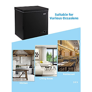 KRIB BLING Chest Freezer 5.0 cu.ft Mini Adjustable 7 Thermostat Compact Deep Freezer Top Door Low Noise with Removable Basket Black