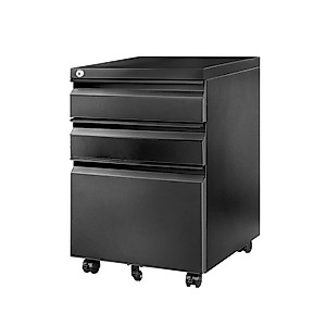 FLEXISPOT 3 Drawer File Cabinet for Home Office,Metal Mobile Filing Cabinet Under Desk Storage with Lock Keys,File Organizer Cabinet for Legal/Letter/A4 File,Fully Assembled Except Wheels,Black