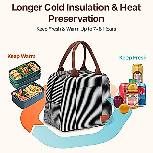 Bageri Insulated Lunch Bag Women - Lunch Bag for Women Men Reusable Lunch Box Leakproof Thermal Cooler Sack Food Handbags Case High Capacity for Work and Travel (Black White Stripe)