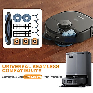 Suitable for eufy X10 pro OMNI Robot Vacuum Accessories main rolling brush edge brush filter mop dust bag (1 rolling brush +2 filter +2 mop +4 side brush +3 dust bag)