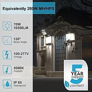 Lightdot 2Pack 70W LED Flood Light Outdoor with Knuckle, 100-277V【Driver Equipped, 5 Years Warranty】 IP65 Waterproof 10500LM, 5000K Daylight [Eqv. to 280W HPS/WH] Dusk to Dawn Photocell Sensor-Brown