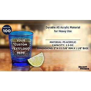 Custom Translucent Plastic Shot Glasses 1.5 oz. Set of 100, Personalized Bulk Pack - Acrylic, Great for Wedding, Party, Birthday, Gifts - Blue