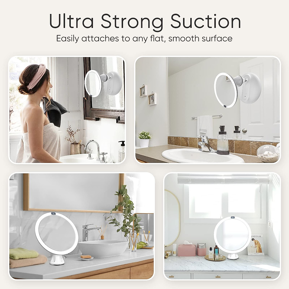 KEDSUM Upgraded 9" Rechargeable 10x Magnifying Makeup Mirror with Lights, Dimmable Lighted Vanity Mirror with Magnification and A Large Suction Cup, Touch Button, 360 Degree Rotation