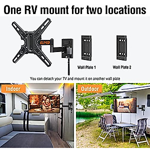 ELIVED Lockable RV TV Mount for Most 13-43 Inch TVs, RV TV Wall Mount Swivel and Tilt for Camper Trailer Motorhome, Detachable TV Bracket with Double Wall Plates, Max VESA 200x200mm, up to 22LBS