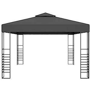 Garden Gazebo with Hardware Kits, Outdoor Galvanized Steel Double Roof Permanent Gazebo Canopy 118.1"x157.4" Anthracite