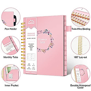 2023 Weekly & Monthly Planner, Jan. 2023 - Dec. 2023, AIMPEAK Planner 2023, Monthly Tabs, Inner Pocket, Pen Loop, PVC Waterproof Cover, Notes Pages, Spiral Binding, 138Pages, Pink Garland(5.5"x8.5")