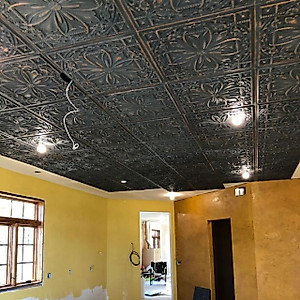 From Plain To Beautiful In Hours DCT10 Milan PVC 2' x 2' Lay-in or Glue-up Ceiling Tile (Covers / 40 sq.ft), Weathered Iron, 10 Piece