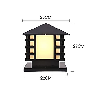 Post Lights Outdoor Chinese IP65 Waterproof Black Finish Outdoor Column Lamp Rustproof Garden Wall Patio Pillar Post Lamp Fixture Square Frosted (Diameter 25cm) ()