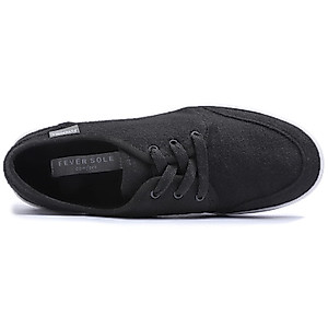 FEVERSOLE Comfort Women's Casual Slip On Sneaker Comfort Cupsole Loafer Flats Faux Woolen Soft Black Lace-Up 7.5 M US