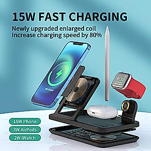 Wireless Charger, 4 in 1 Charging Station Compatible with Magsafe Charger iPhone 12, Apple Watch Series 6, Apple Pen Charger, Airpods Wireless Charger (Black)