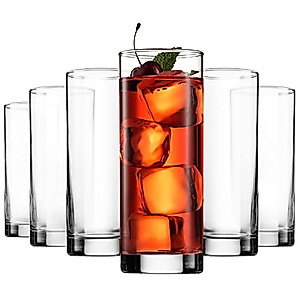 Paksh Novelty Italian Highball Glasses [Set of 6] Clear Heavy Base Tall Bar Glass - Drinking Glasses for Water, Juice, Beer, Wine, Whiskey, and Cocktails | 13-Ounce Cups
