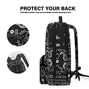 COFEIYISI Detachable Backpacks,Black Paisley Bandana Pattern,College Bookbag Crossbody Casual Shoulder Daypacks Travel Laptop for Women Men