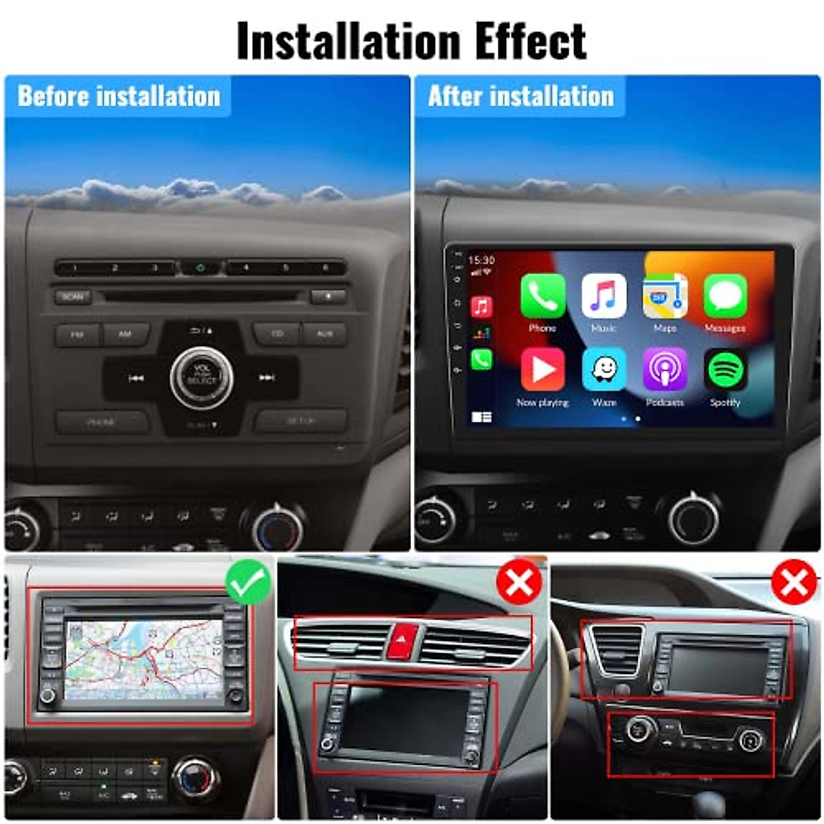 Android 2G+32G Car Stereo for Honda Civic 2012 2013 2014 2015 with GPS Navigation 9 inch HD Touchscreen Car Radio with Bluetooth FM in Dadh Head Unit with WiFi Mirror Link EQ Subwoofer Backup Camera …