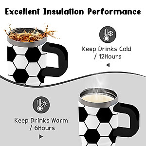 Soccer Gifts for Kids, Soccer Tumbler with Handle 14 Oz, Stainless Steel Insulated Soccers Sports Mugs Water Bottle, Birthday Gifts for Toddlers Teens Little Boys Girls Player Fan