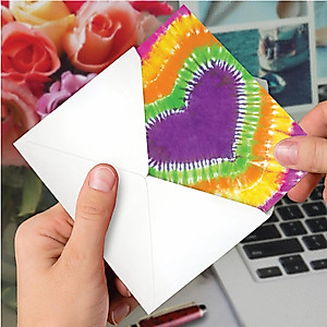 NobleWorks - 1 Hilarious All Occasions Blank Humor Greeting Card with 5 x 7 Inch Envelope - Vibrant Color, Groovy Vibes for Men and Women (1 Card) - Tie-Dye Hearts C9162IOCB