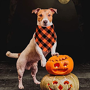 STMK Thanksgiving Day Dog Bandanas, 4 Pack Fall Dog Bandana Scarf with Tassels Edges for Holiday Fall Thanksgiving Day Dog Puppy Costume (Plaid)