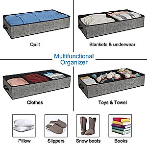 homyfort Under Bed Storage Containers Bins with Lids, Foldable Stackable Underbed Storage Boxes Organizer with 2 stury handles for Clothing, Blankets, Sweaters,sheets, Black, set of 2