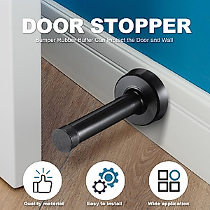 Hicarer 16 Pack Door Stoppers Black Matte Bottom of Door Stops 304 Stainless Steel 3.5" Heavy Duty Door Stopper with Rubber Tip Bumper Protector for Wall Door Sound Dampening