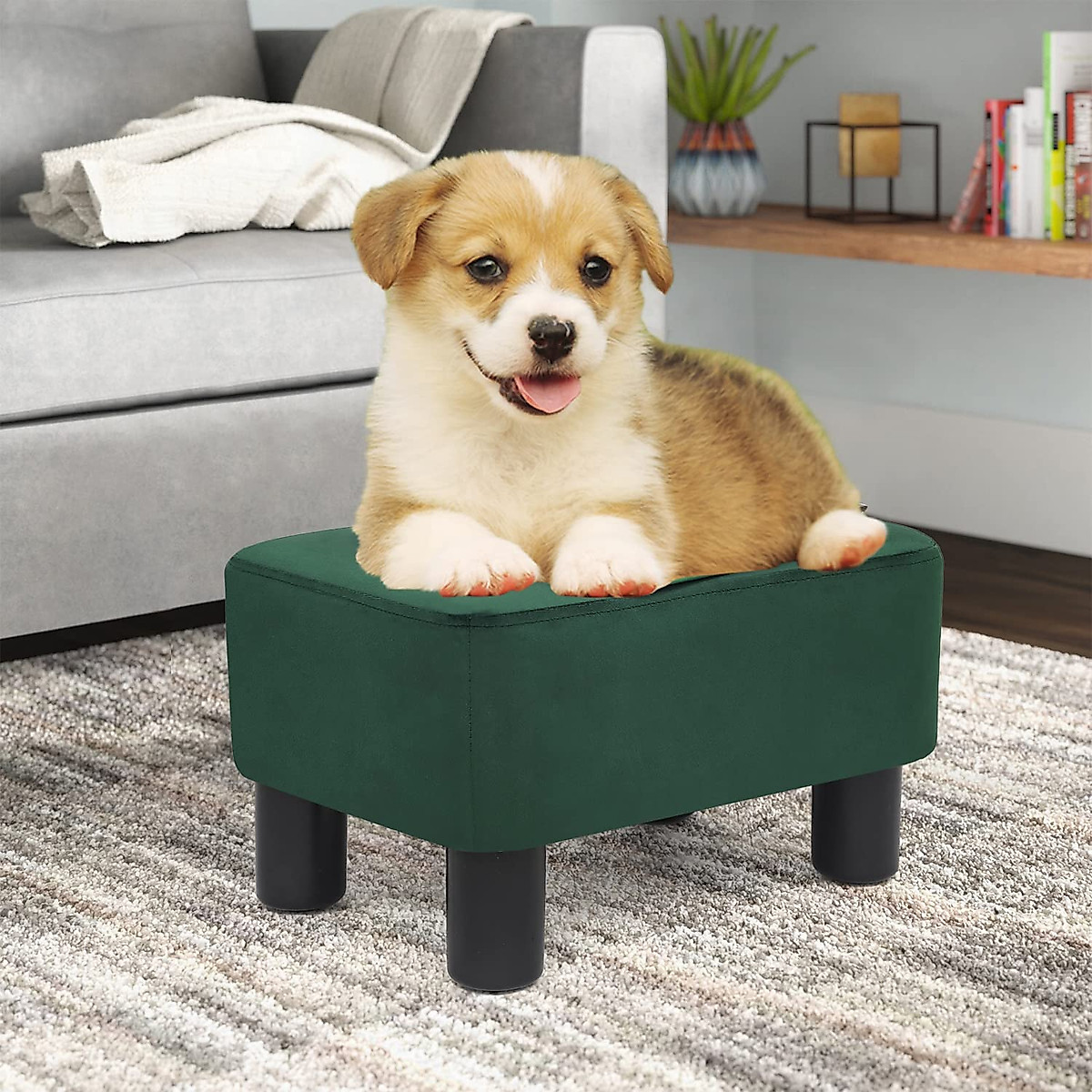 Joveco Small Footstool Ottoman Fabric Footrest Modern Rectangular Footstools for Living Room Bedroom (Green)