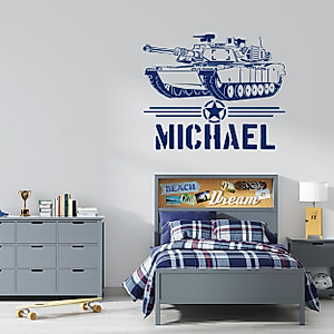 USA Armed Forces Tank Boy Name Personalized Wall Sticker Decal-M1A1 Abrams Tank Decal Vinyl Sticker for Nursery-Custom Desing-Made in USA