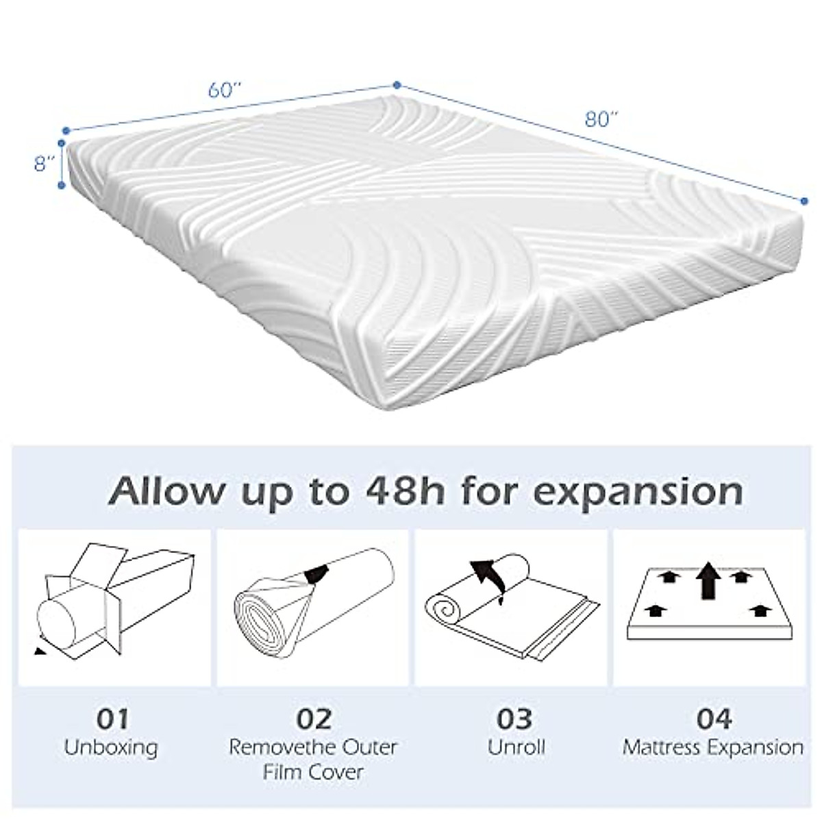 KOMFOTT 8 Inch Mattress Queen Size, Cooling-Gel Memory Foam Mattress with Jacquard Cover, Pressure Relief & Spine Protection, Medium Firm Mattresses, CertiPUR-US Certified Queen Bed Mattress in a Box