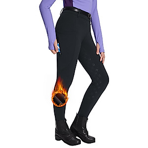 BALEAF Girls Riding Pants, Fleece Winter Breeches Full Seat Silicone Kids Horseback Equestrian Zipper Pocket Tight Black M