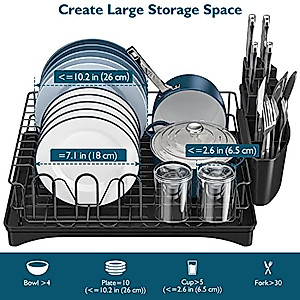 YASONIC Dish Drying Rack with Drainboard Small Stainless Steel Dish Drainer with Swivel Spout - Dish Racks for Kitchen Counter- Rustproof Dish Rack with Removable Utensil Holder - Black