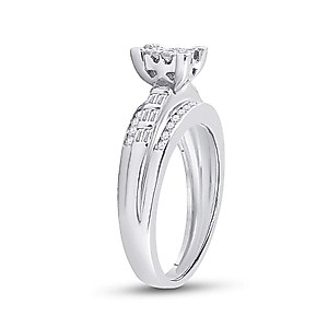 The Diamond Deal Sterling Silver Womens Princess Diamond Cluster Bridal Wedding Engagement Ring 1/2 Cttw