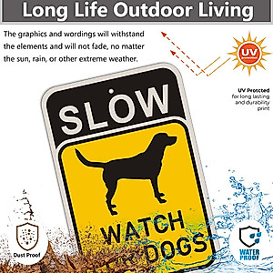 2 Pack Slow Watch For Dogs Sign 18 x 12 Inches Slow Down Dogs at Play Signs Metal Reflective Rust Aluminum Weatherproof UV Protected Easy Mounting Indoor Outdoor Use