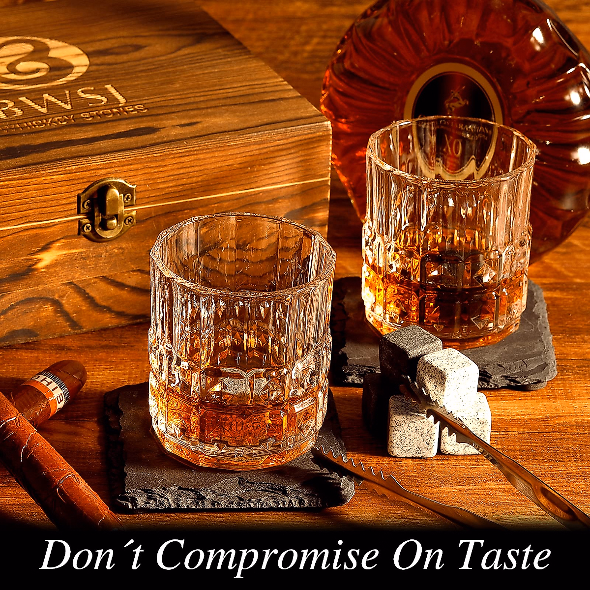 Gifts for Men Dad Husband Whiskey Glasses Set Chilling Stones Gifts for Birthday Boyfriend Christmas Fathers Day Festival Anniversary Retirement