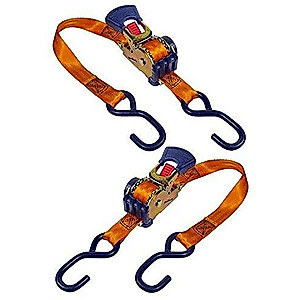 Keeper – 1” x 6' Retractable Ratchet Tie-Down with S Hooks, 2 Pack - 500 lbs. Working Load Limit