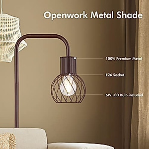 AUQUEE Floor Lamp, Industrial Floor Lamp, Modern Standing Lamp with 6W LED Bulb, Foot Switch, Metal Floor Lamp for Living Room, Bedroom, Office, Vintage，Rustic Minimalist Farmhouse Stand Up Lamp Brown