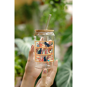 NewEleven Gifts For Book Lovers - Teacher Gifts, Book Lovers Gifts For Women, Her, Friends - Bookshelf Cup, Bookish Gifts For Writers, Readers, Librarian, Bookworm – 16 Oz Coffee Glass