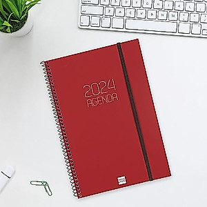 Finocam - Planner 2024 Spiral Opaque Week Vertical View January 2024 - December 2024 (12 Months) Bordeaux Spanish