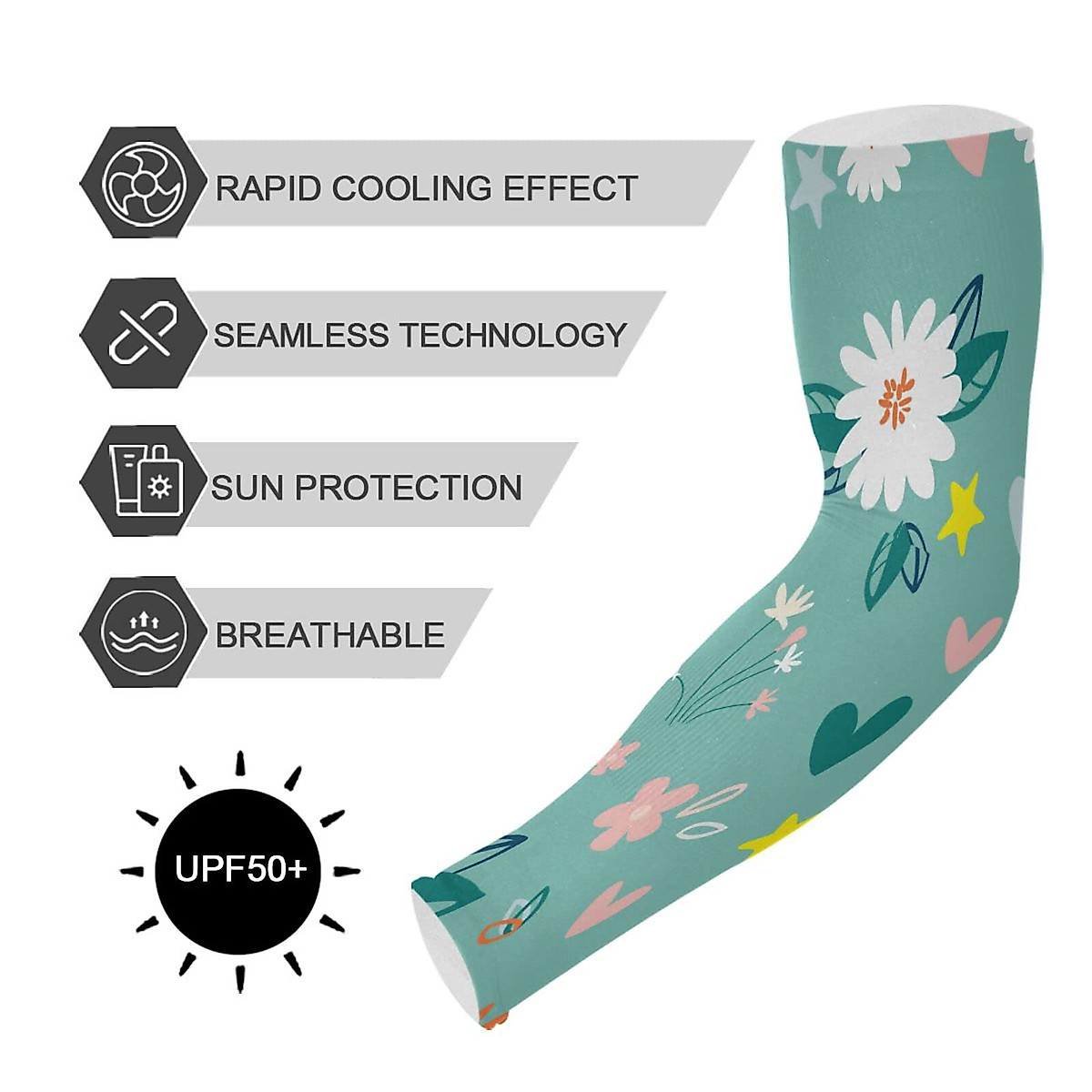 JUNZAN Gardening Arm Sleeves Sun Protection Cooling Sleeves for Women with Thumb Hole Garden Flower Plants Botanical Green Pattern