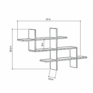 Ada Home Decor Warren Modern Light Mocha Wall Shelf 32.5'' H x 59'' W x 8.5'' D/Wall Storage/Shelving Unit